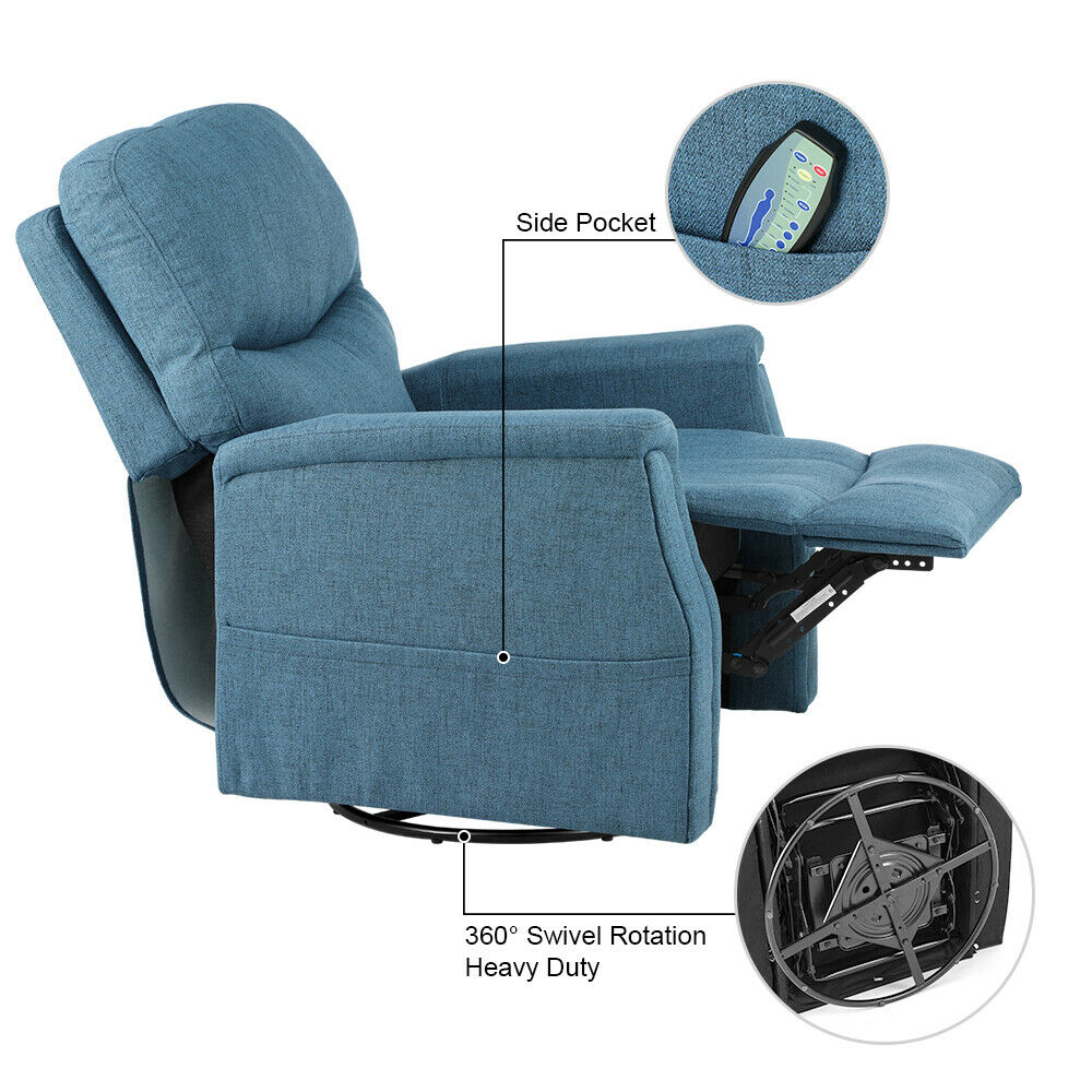 Recliner Massge Chair With Heat, Padded Seat With Swivel Blue ...