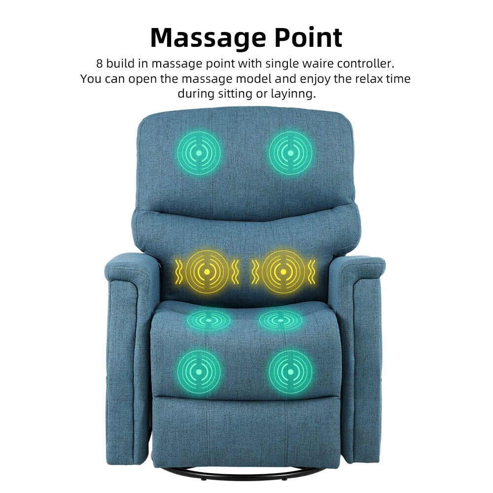 Recliner Massge Chair With Heat, Padded Seat With Swivel Blue ...